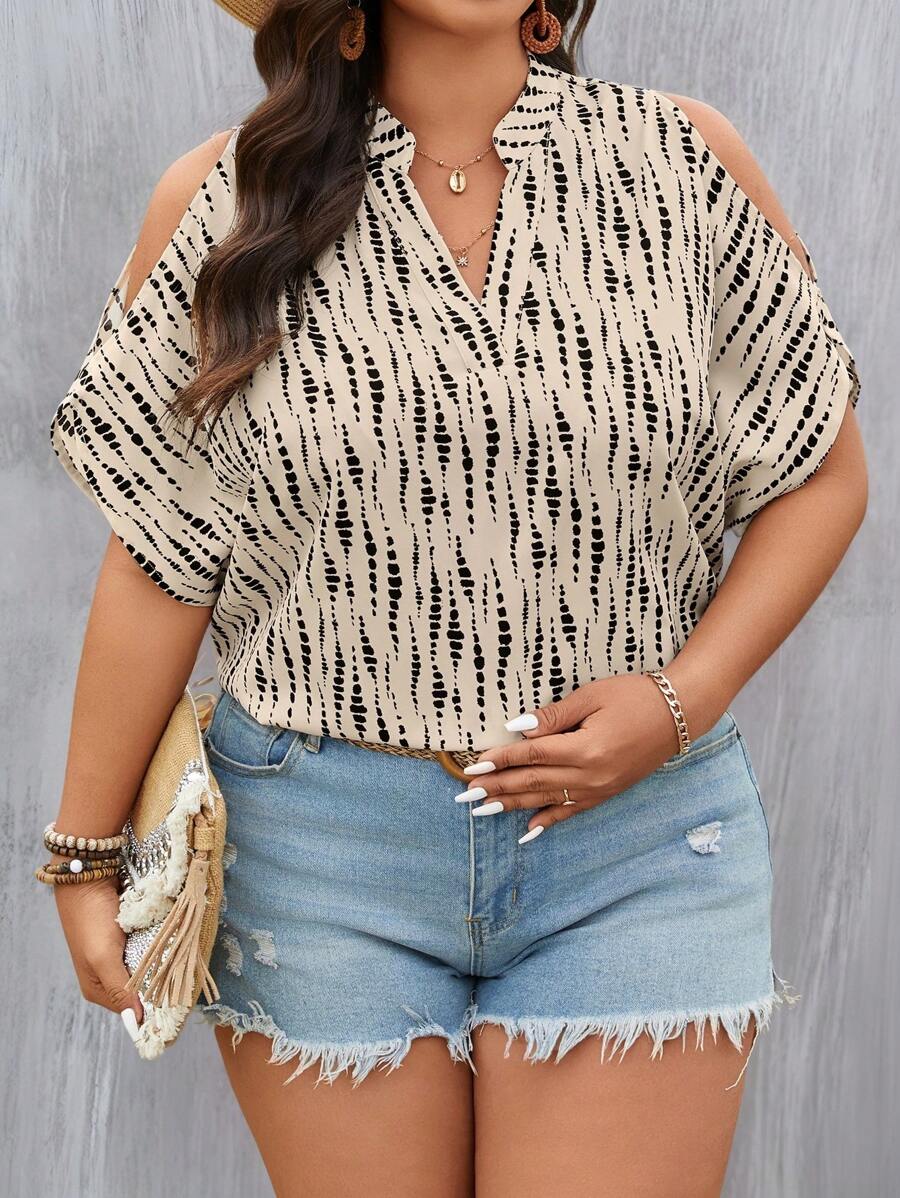 SHEIN LUNE Plus Size Cut-Out Shoulder Allover Print Vacation Casual ...