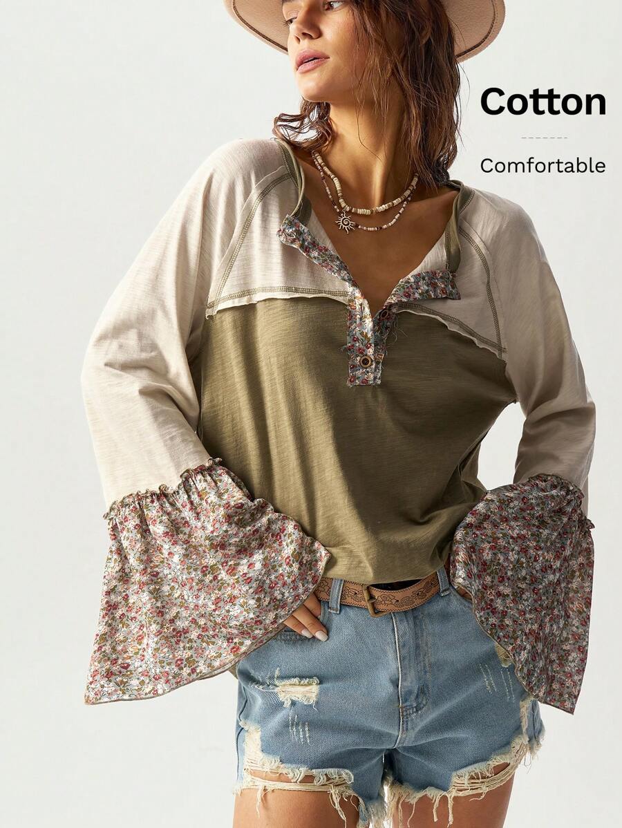 Bohemela Boho Knitted Color Splicing Loose Fit Semi-Open Front Flared ...