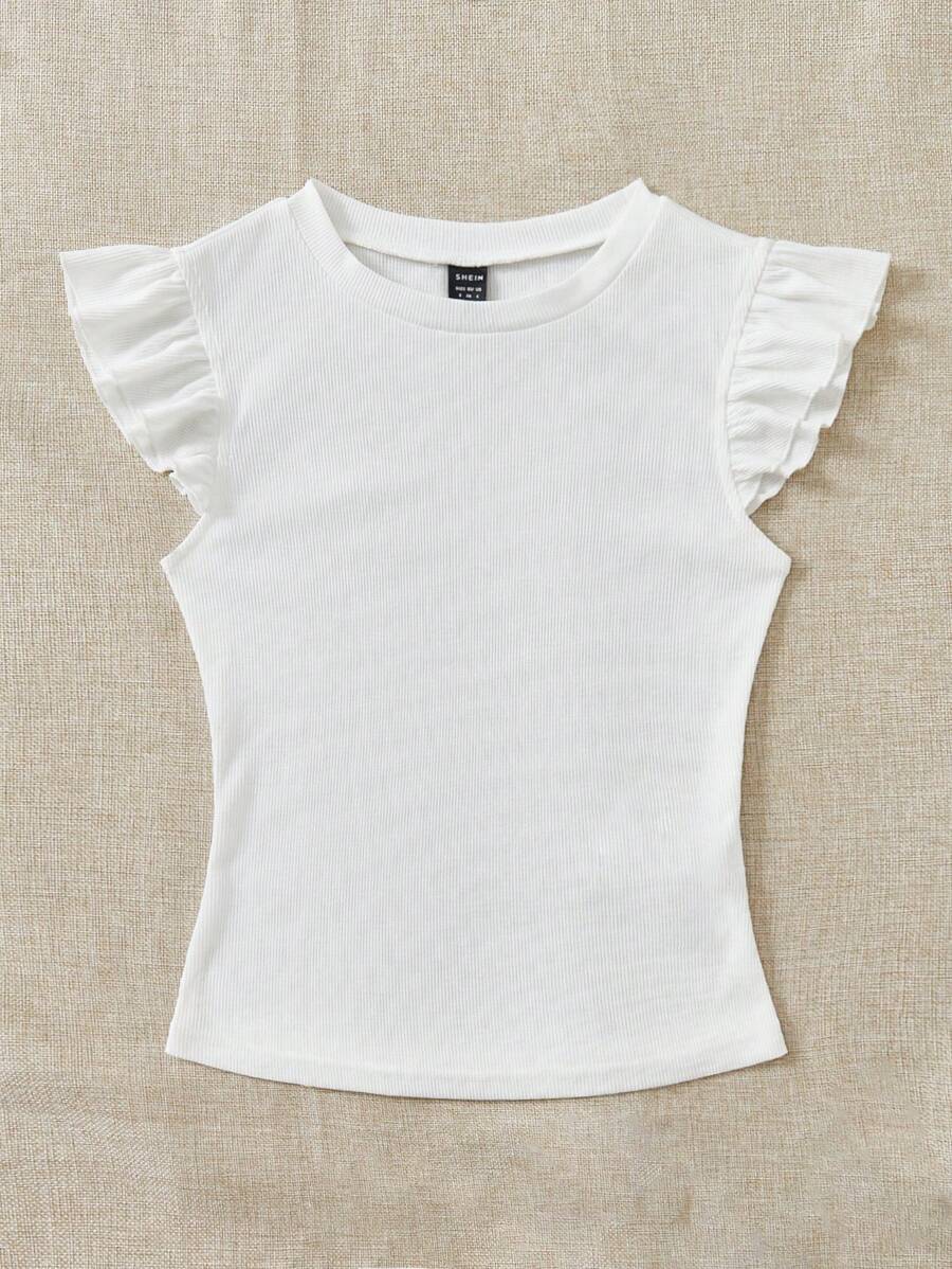 Soleia 2pcs/Set Rib Knit Crew Neck Short Cap Sleeve Form-Fitting T ...