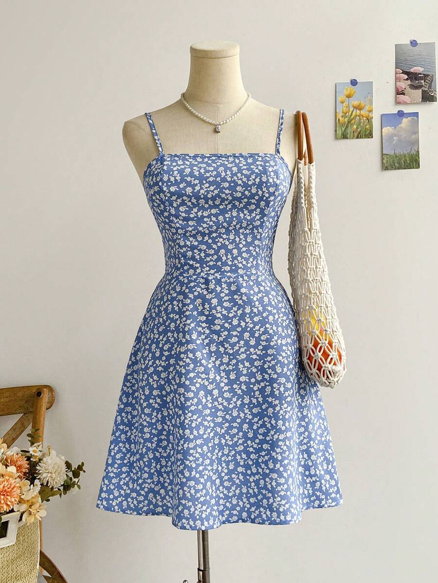 Soleia WYWH Women Vacation Spring Break Ditsy Floral Tie Back Cami Blue ...