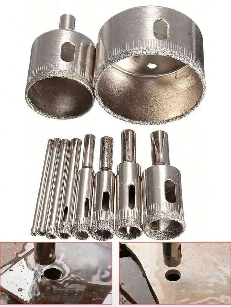 SHEIN 1Set(10Pcs) 3-50mm Coated Rhinestone Drill Bit Glass Core Hole ...