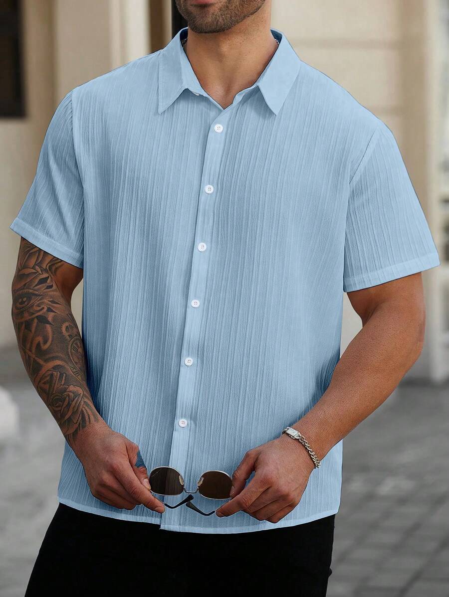 Manfinity Homme Plus Size Men's Solid Color Short Sleeve Single ...