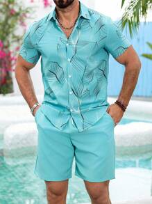Manfinity RSRT Men Tropical Plant Print Shirt And Shorts 2 Pieces ...
