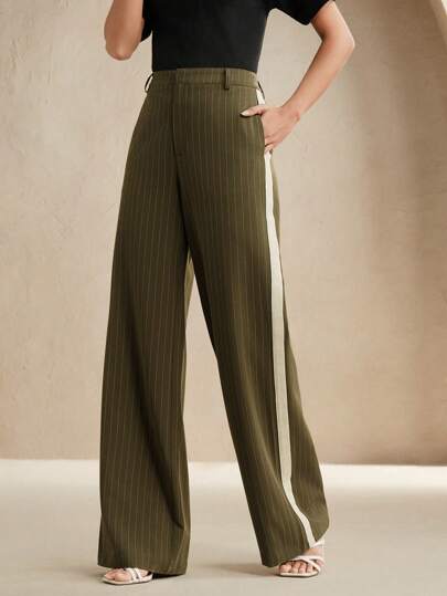 Anewsta Spring/Autumn Chic Business Casual Loose Straight Leg Wide Leg ...