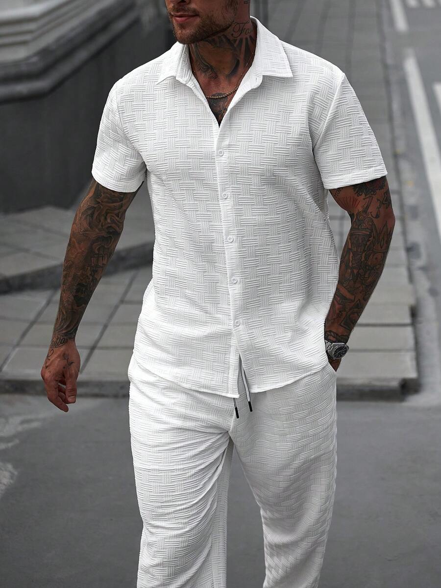 Manfinity CasualCool Men's Solid Color Short Sleeve Single-Breasted ...