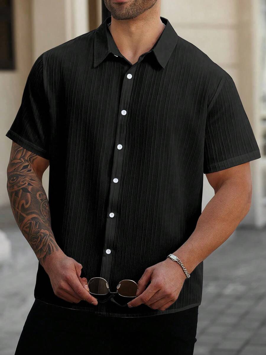 Manfinity Homme Plus Size Men's Solid Color Short Sleeve Single ...