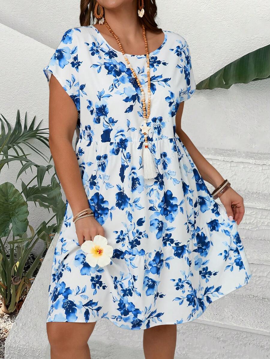EMERY ROSE Plus Size Silhouette Floral Print Vacation Dress, Summer | SHEIN USA