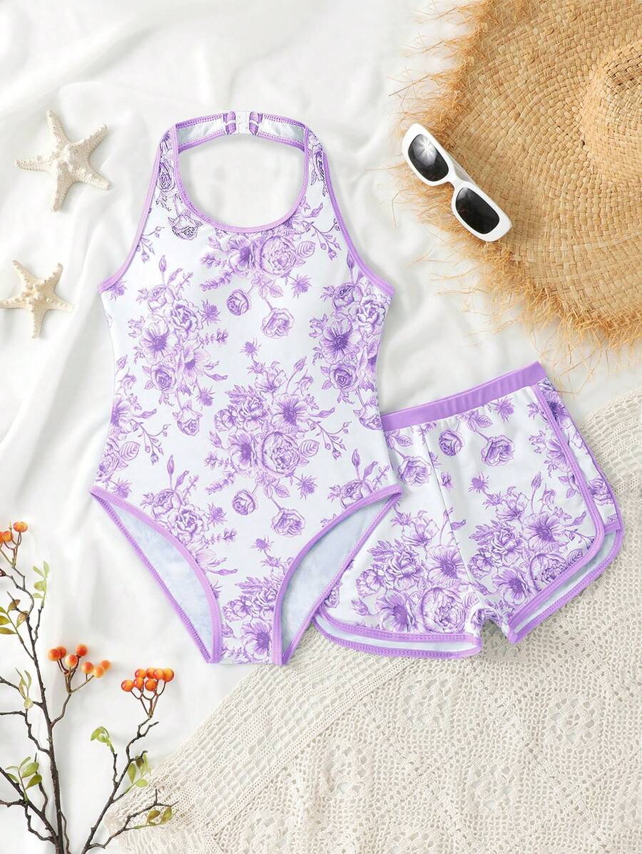 Lunivi Plus Size Girls One-Piece Swimsuit, Beach Resort Print Swimsuit ...