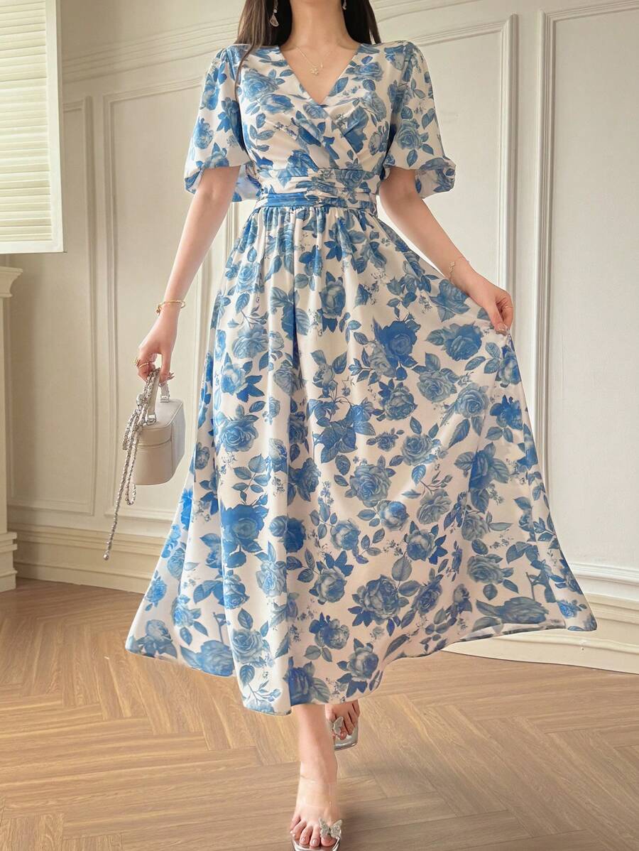 DAZY Women's Sexy Spring & Summer Blue And White Porcelain Print Dress ...