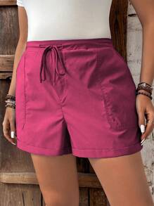 Calvaya Plus Size Women Solid Color Drawstring Waist Pockets Casual ...