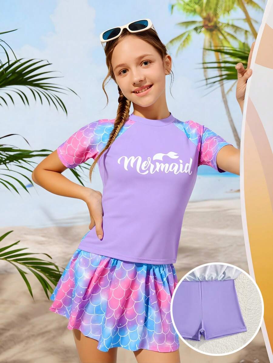 Tween Girls' Mermaid Style Tankini, Dreamlike Scale Color Pattern, Ocean Encounter | SHEIN USA