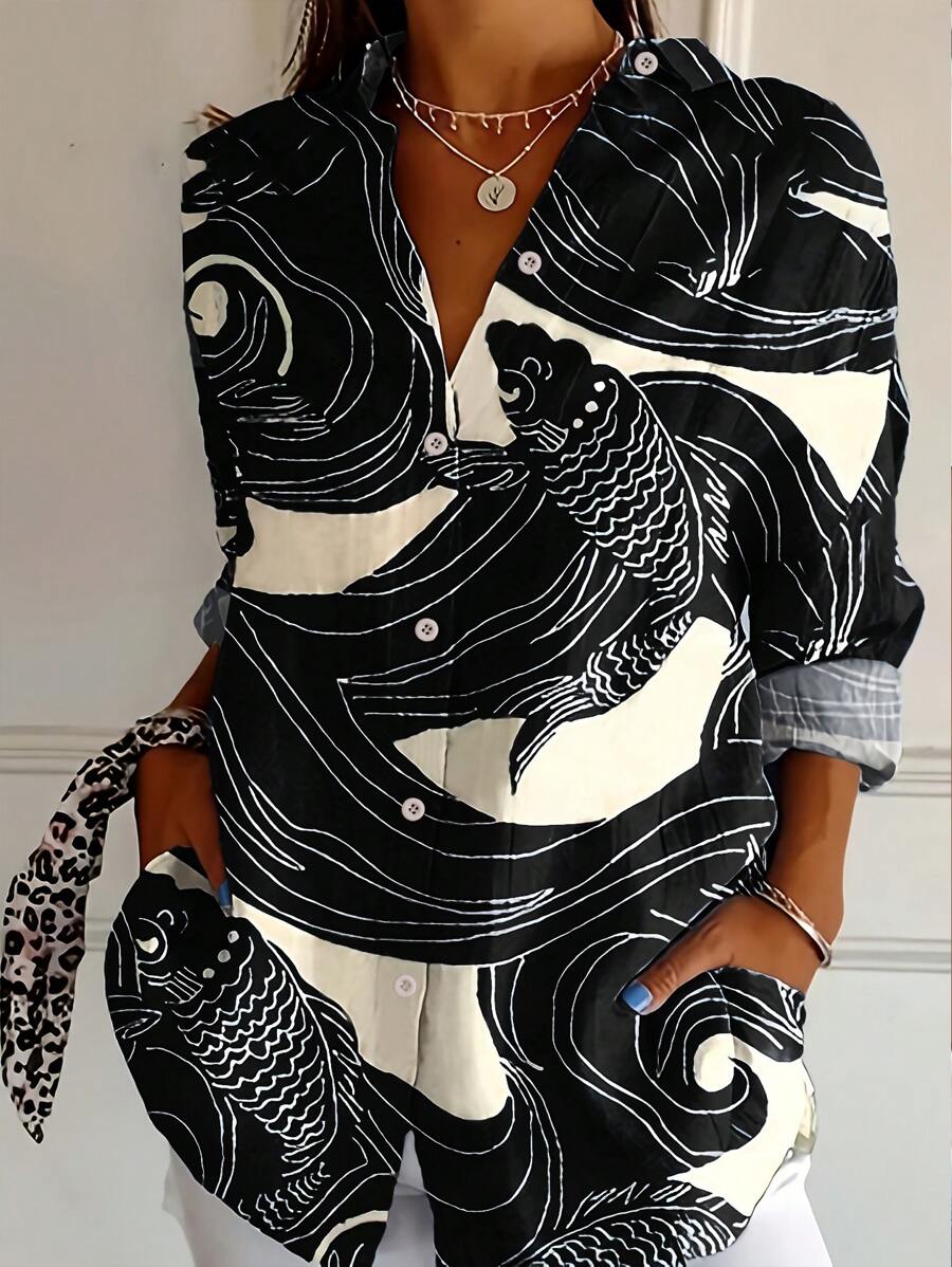 INAWLY Printed Pattern Button Design Women Blouse | SHEIN USA