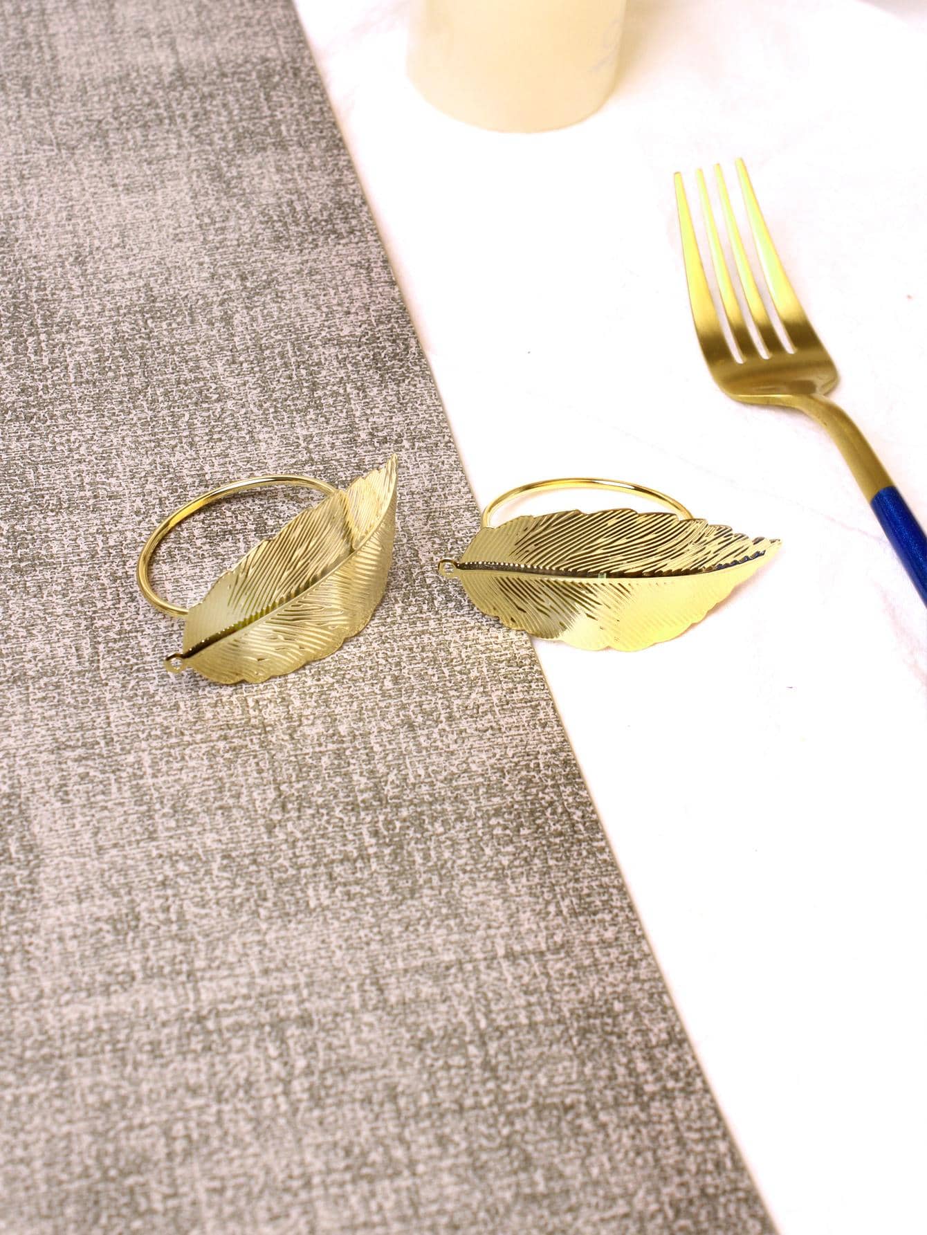 6pcs/set Stainless Steel Napkin Ring, Creative Leaf Design Golden ...