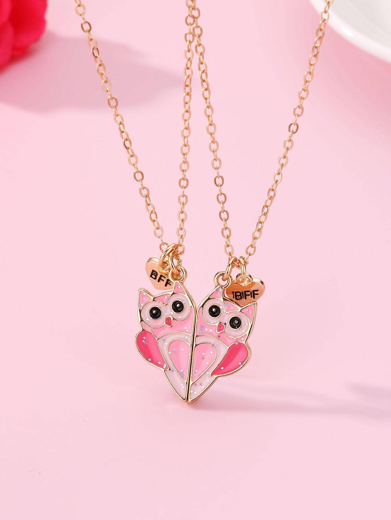 2pcs set Cute Owl Letter Pendant Necklace For Girls For Birthday Gift SHEIN