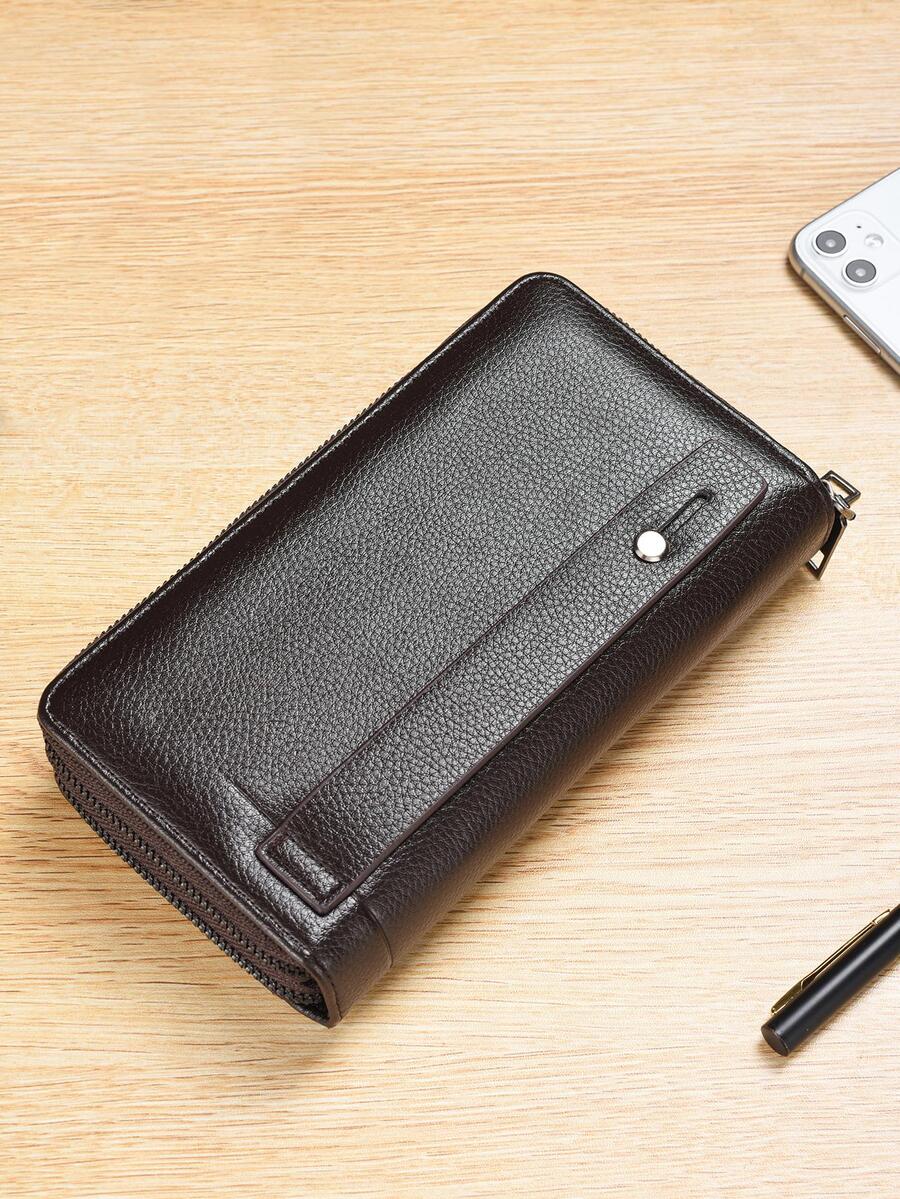 New Business Men Handheld Bag Double Zipper Lychee Pattern Large ...