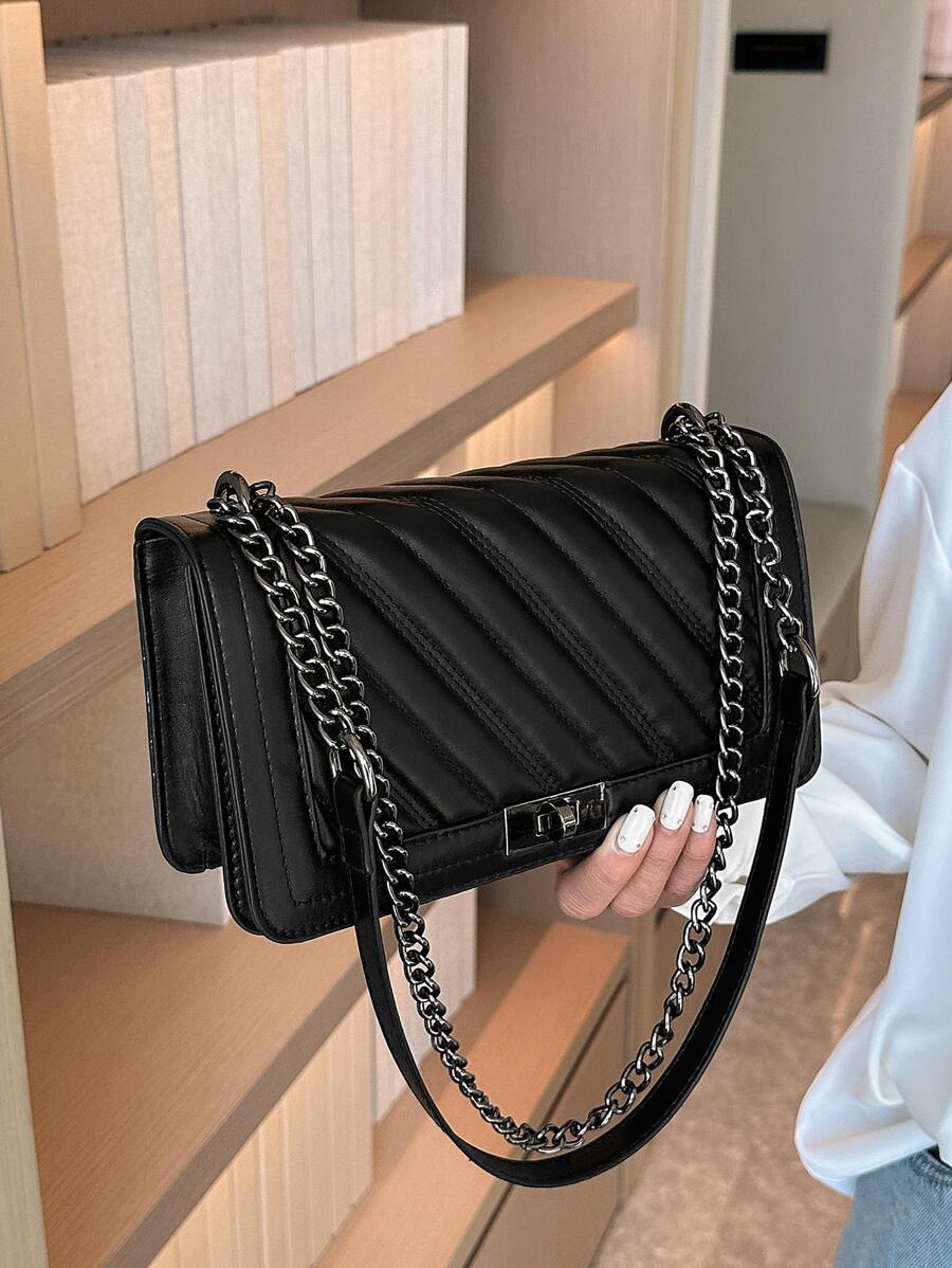 Herringbone Embroidery Thread Twist Lock Shoulder Bag Crossbody Bag ...