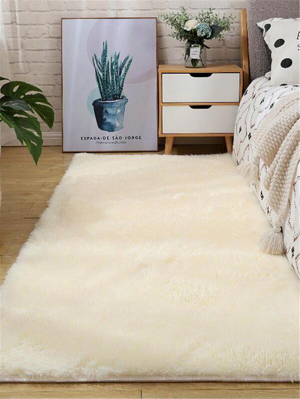 1pc Solid Fuzzy Rug, Minimalist Polyester Floor Carpet For Home | SHEIN USA