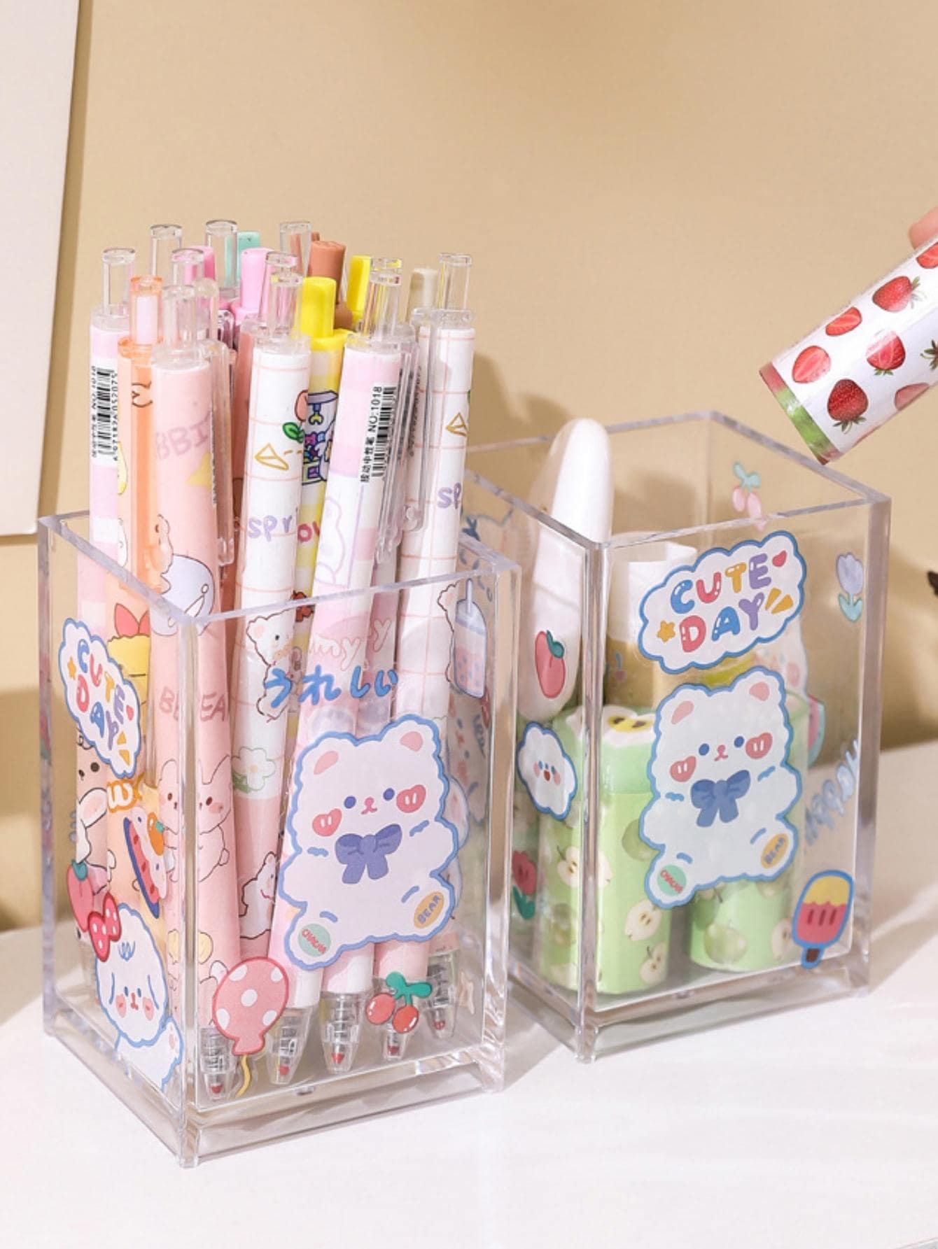 1pc Clear Pen Holder With Sticker | SHEIN USA