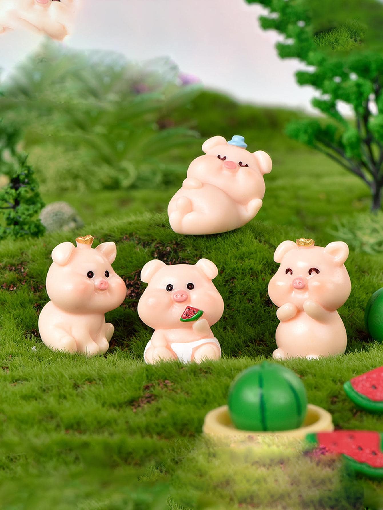 4pcs/set Pig Design Garden Decoration Craft, Modern ABS Garden Statue ...