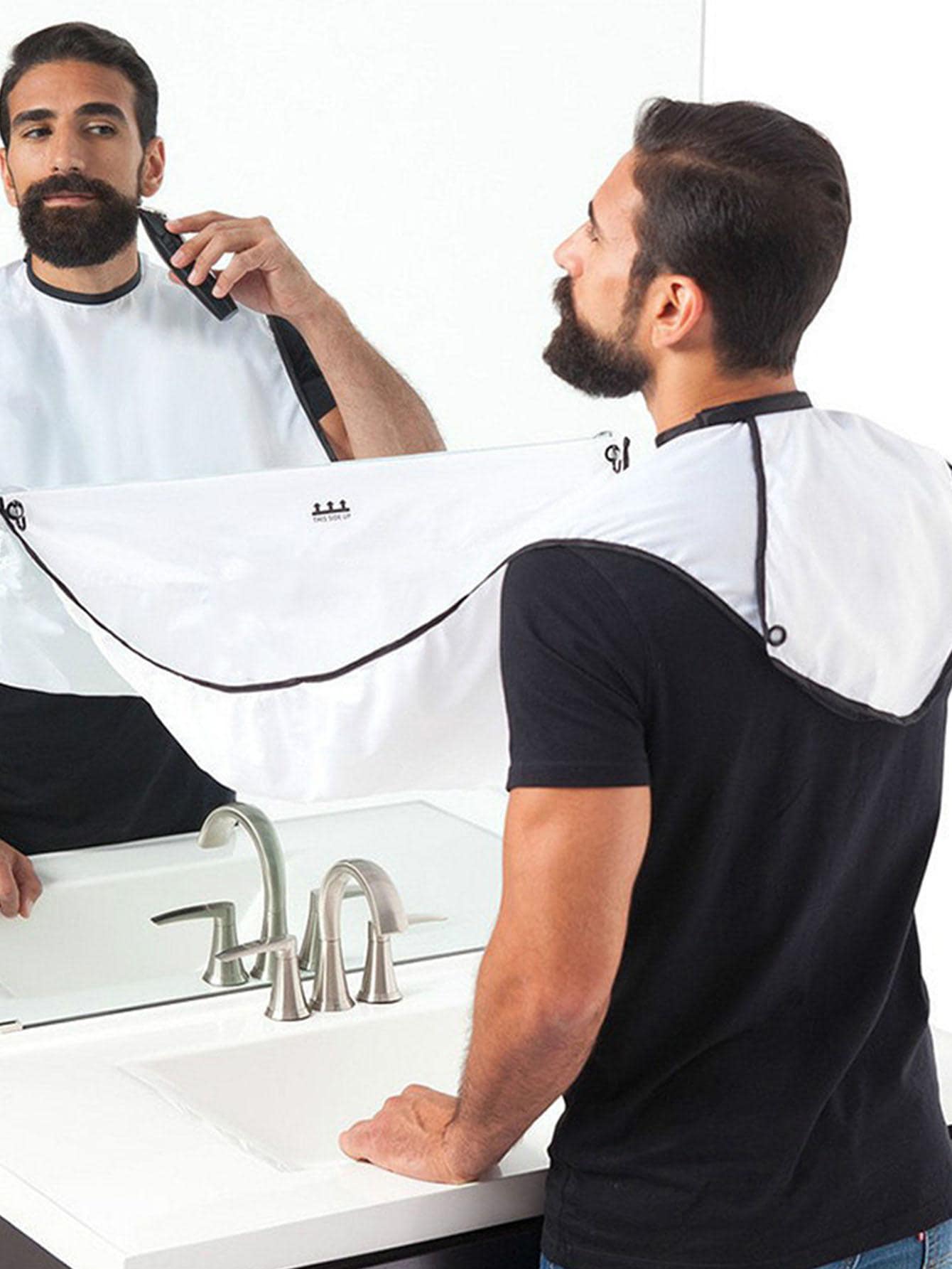 1pc Contrast Binding Beard Bib Apron for Men, Waterproof Non-Stick Hair ...