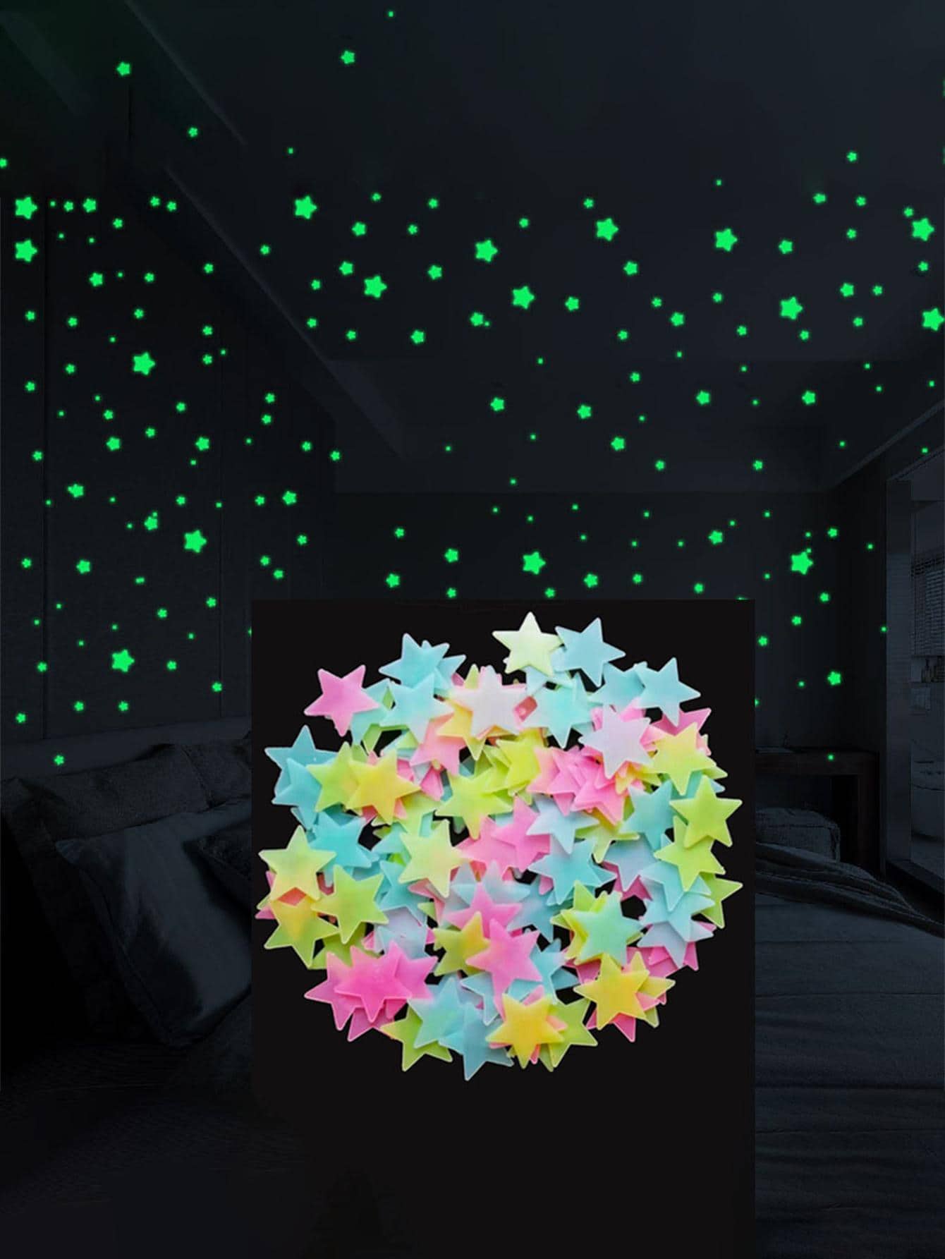 100pcs Glow In The Dark Wall Sticker, Star Design DIY Self-Adhesive ...