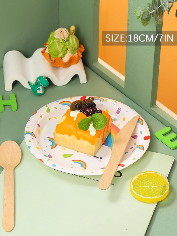 8pcs/set Paper Disposable Plate, Cartoon Rainbow & Cloud Pattern ...