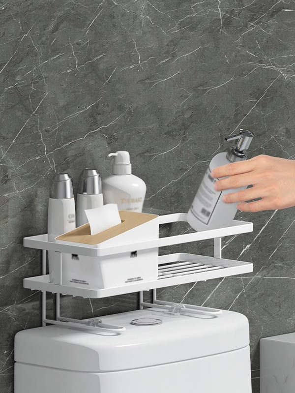 1pc Iron Alloy Bathroom Storage Rack, Minimalist White Shelving Storage ...