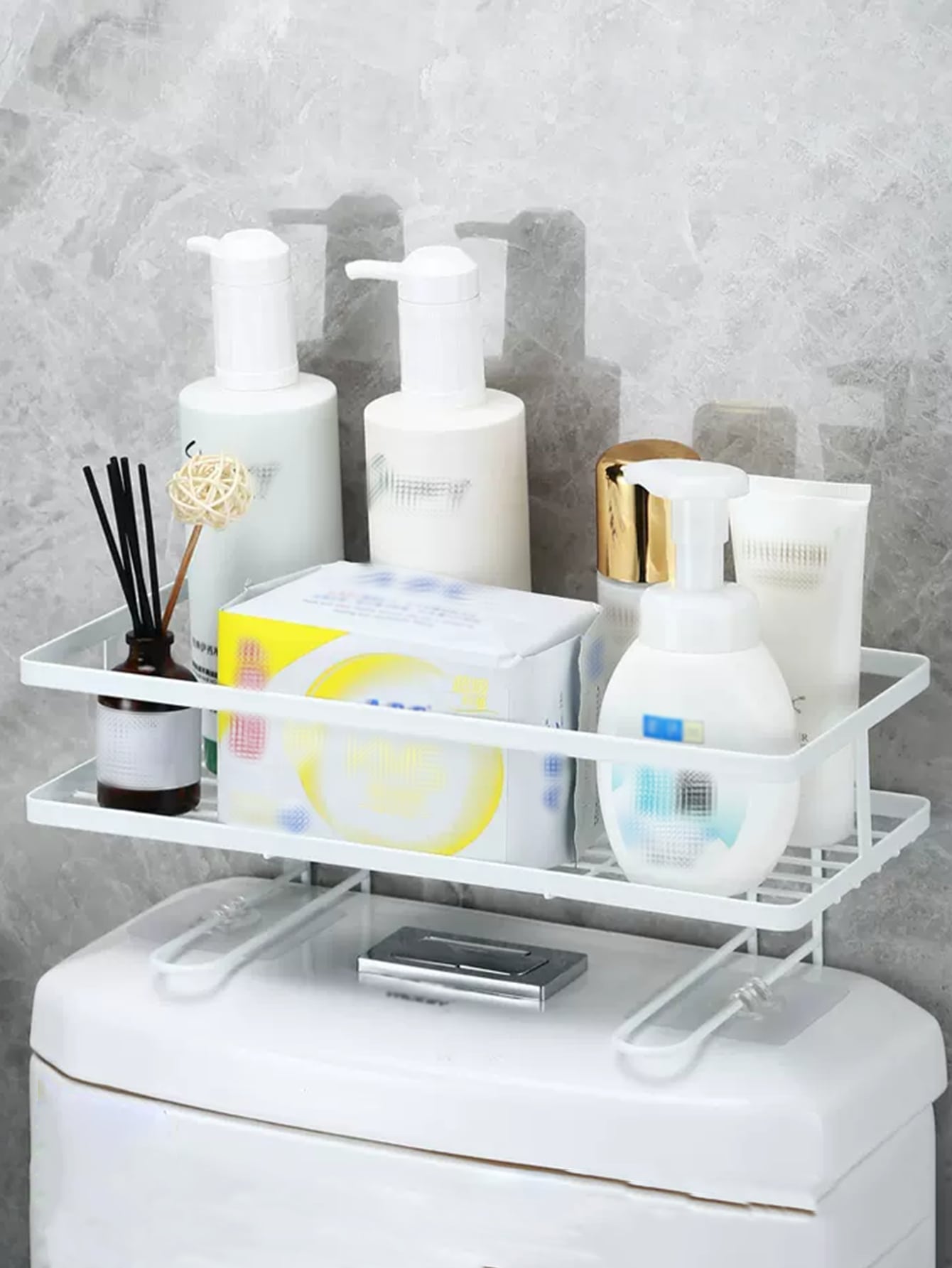 1pc Iron Alloy Bathroom Storage Rack, Minimalist White Shelving Storage ...