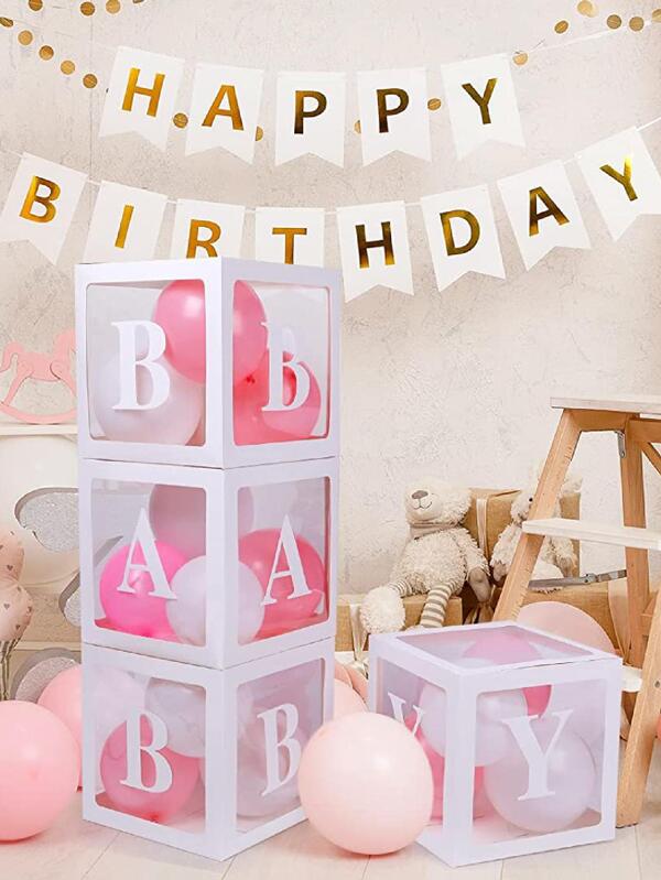 4pcs Graduation Party Balloon Storage Box And 4pcs Sticker, Clear Block ...