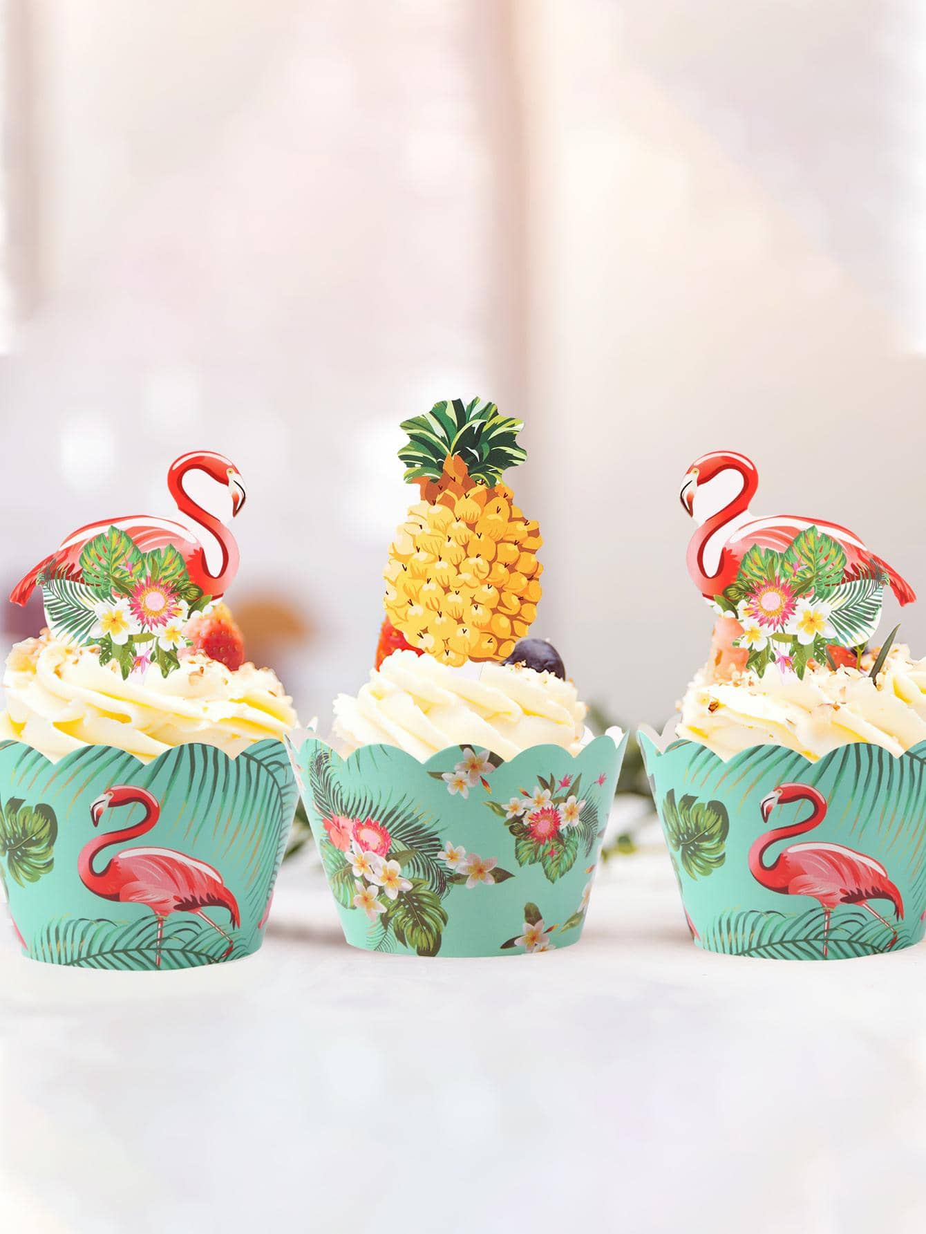 24pcs/set Paper Cake Topper & Cake Wrapper, Flamingo Pattern Cake ...