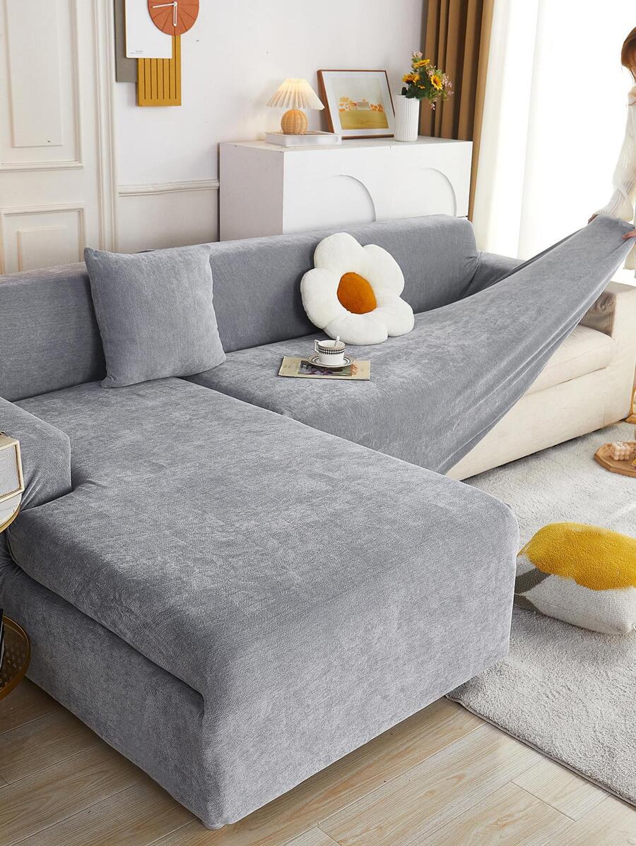 1pc Solid Color Sofa Slipcover , Light Grey Stretchy Sofa Dust Cover ...
