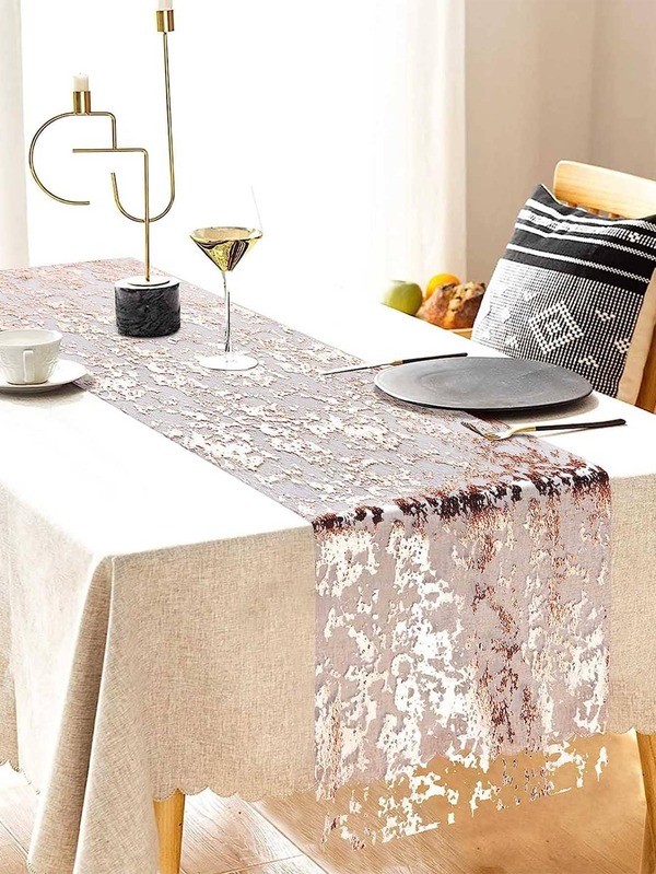1pc Table Runner, Modernist Polyester Sequin Decor Kitchen Table Runner ...