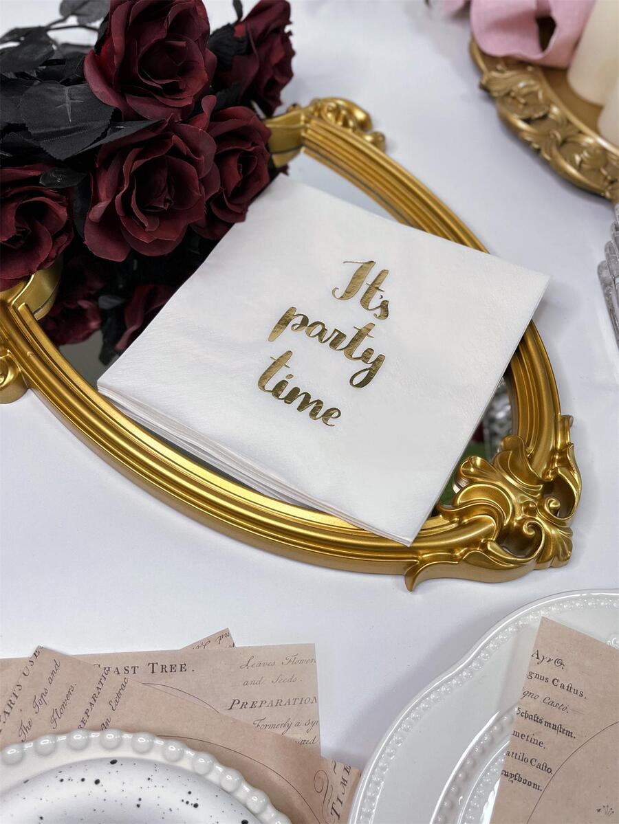 16pcs/Set Disposable White 'it's Party Time' Gold Foil Napkins ...