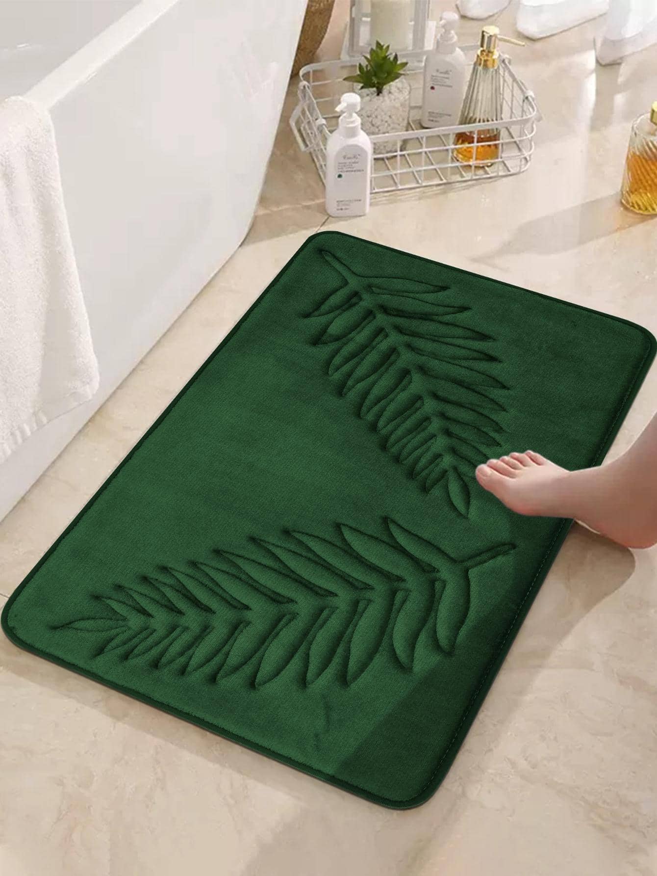 1pc Leaf Pattern Bath Rug, Simple Embossed Design Absorb Water Toilet ...