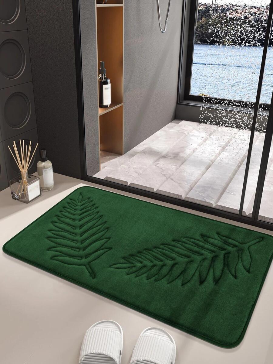 1pc Leaf Pattern Bath Rug, Simple Embossed Design Absorb Water Toilet ...
