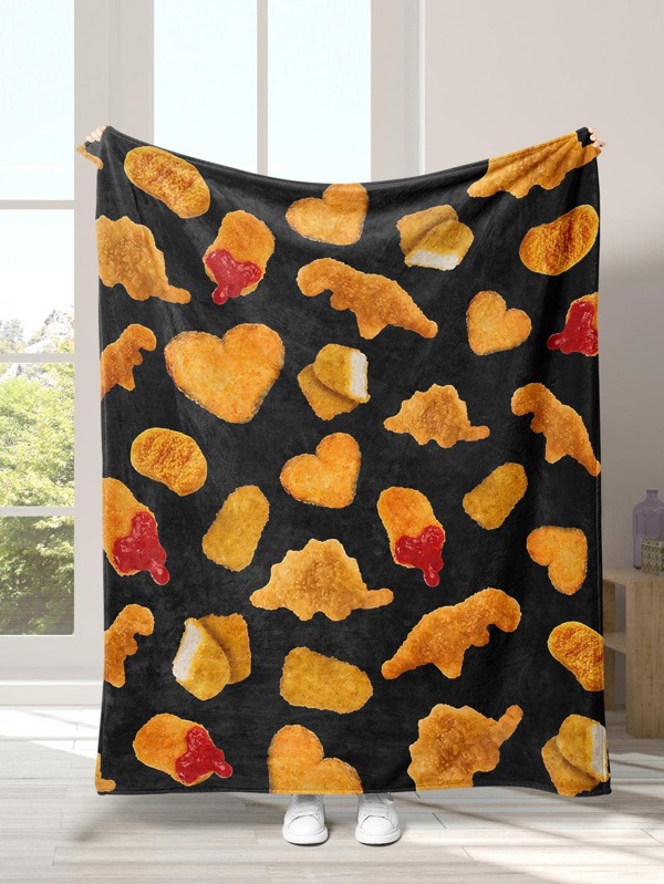 1pc Fried Chicken Nugget Pattern Throw, Modern Fabric Throw Blanket For ...