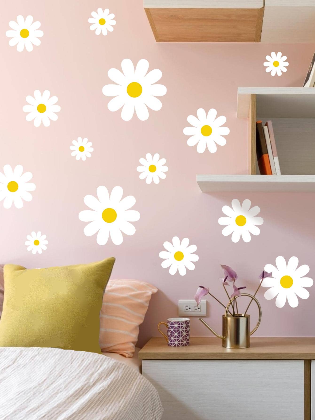 1pc Daisy Pattern Wall Sticker, PVC Self Adhesive Wall Art Decal, For ...