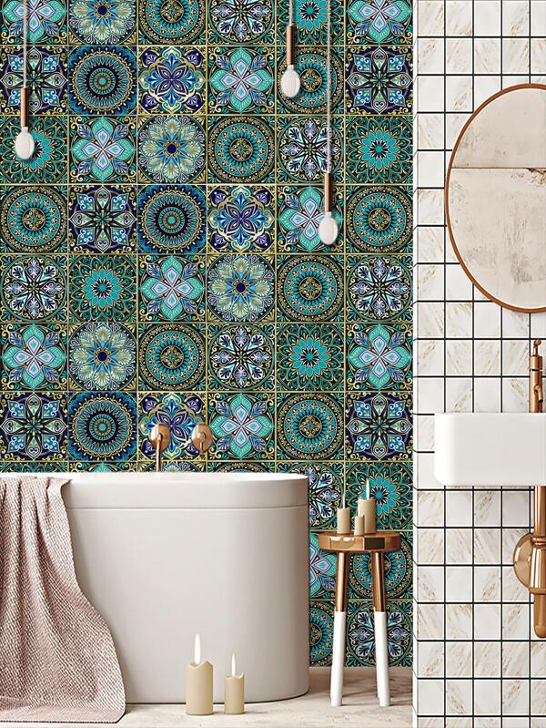 10pcs Mandala Pattern Wall Paper, Vintage PVC Self Adhesive Wall Tile ...