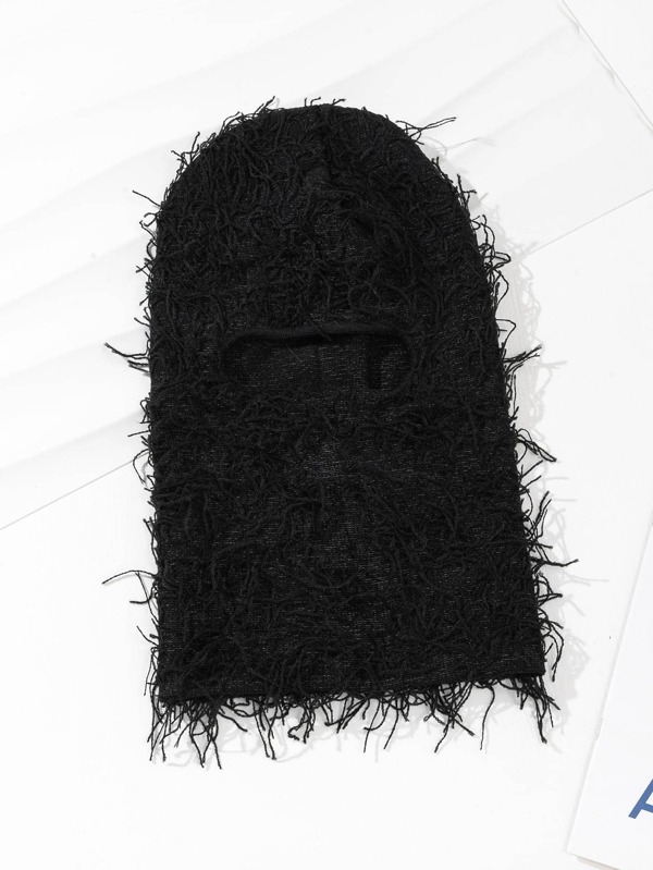 1pc Hip Hop Tassel Solid Fuzzy Balaclava Cap Full Cover Ski Mask Trend ...