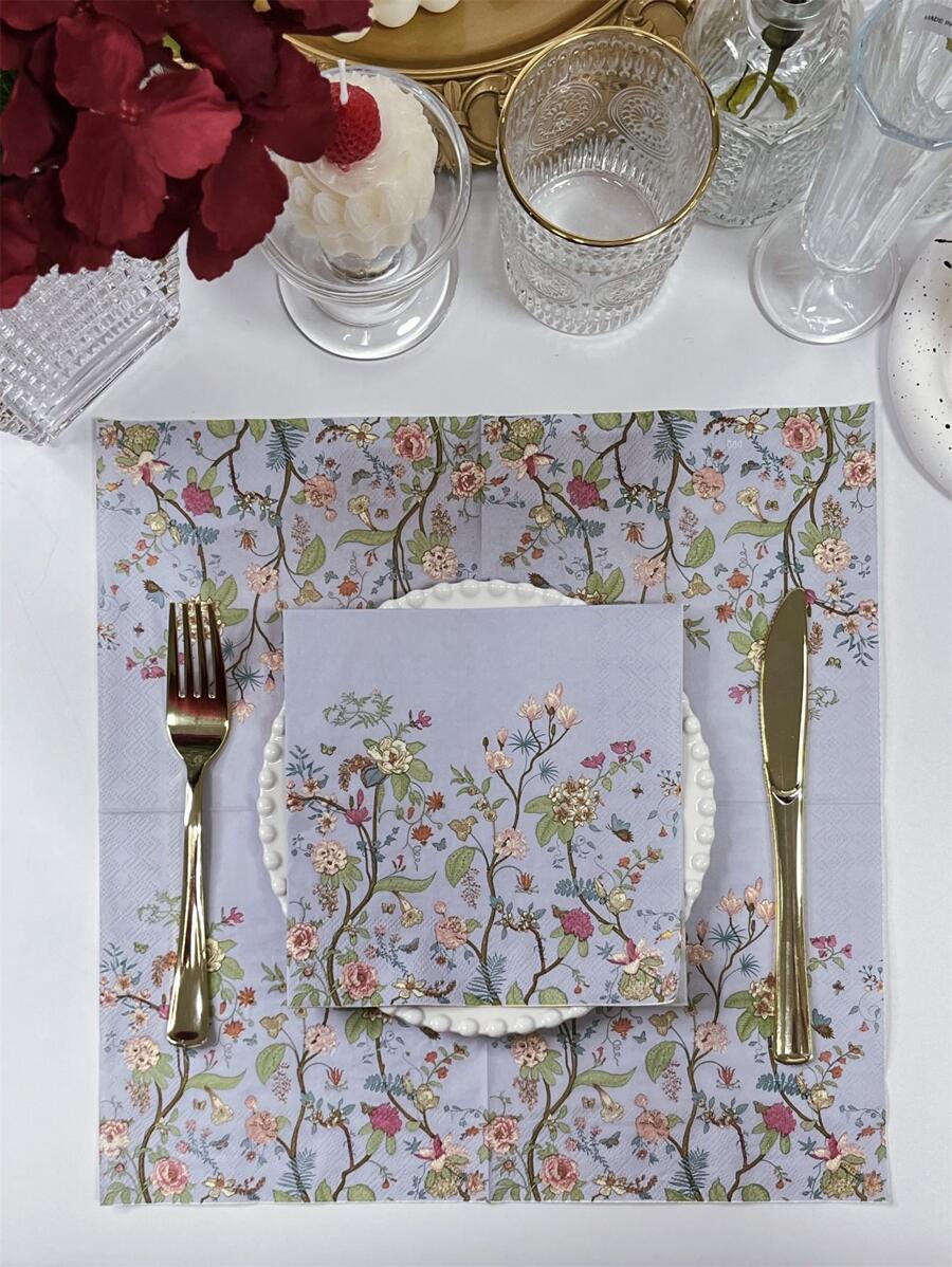 20pcs/set Paper Disposable Napkin, Modernist Flower Pattern Dinner ...