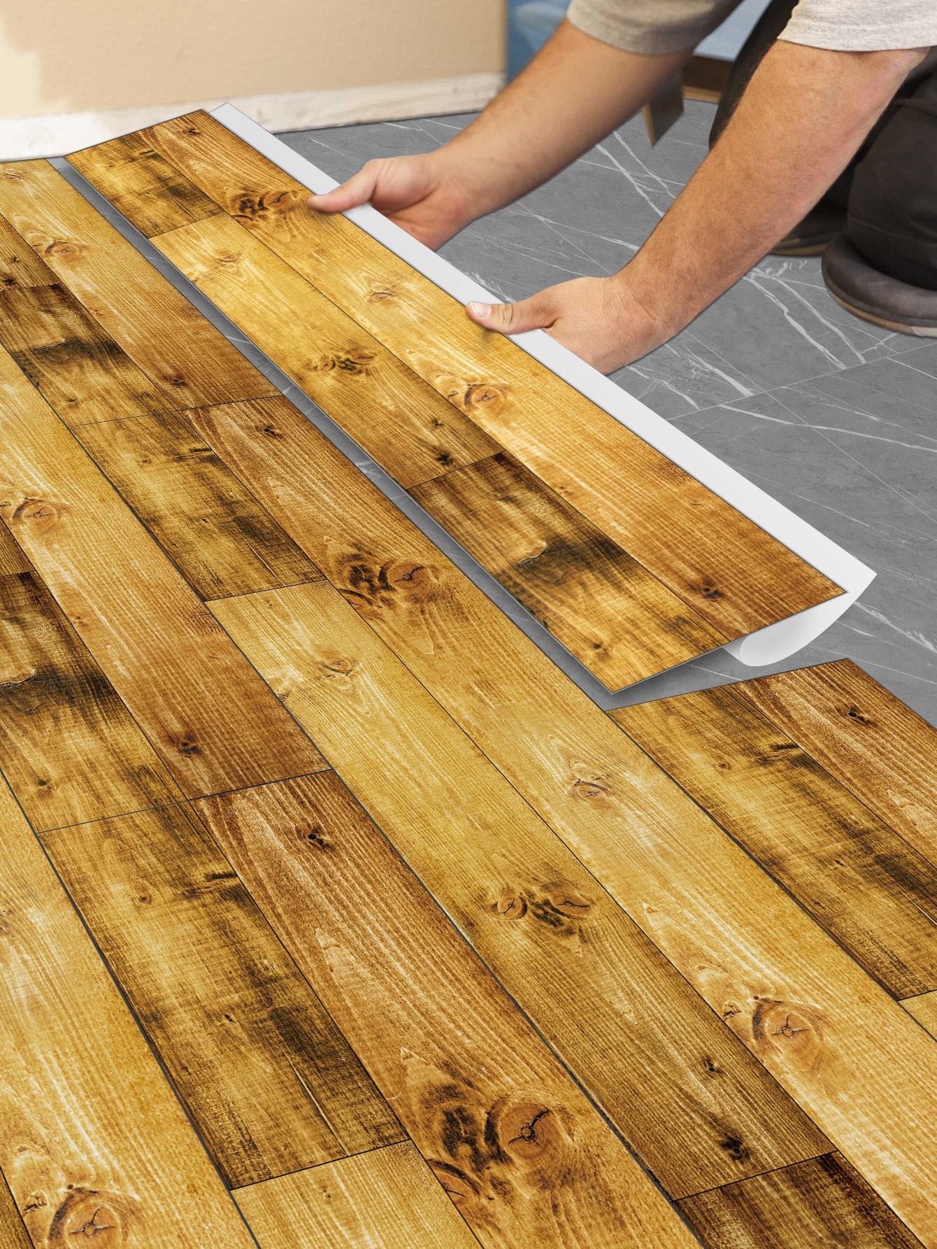 1pc PVC Floor Sticker, Wood Grain Pattern Floor Sticker For Home