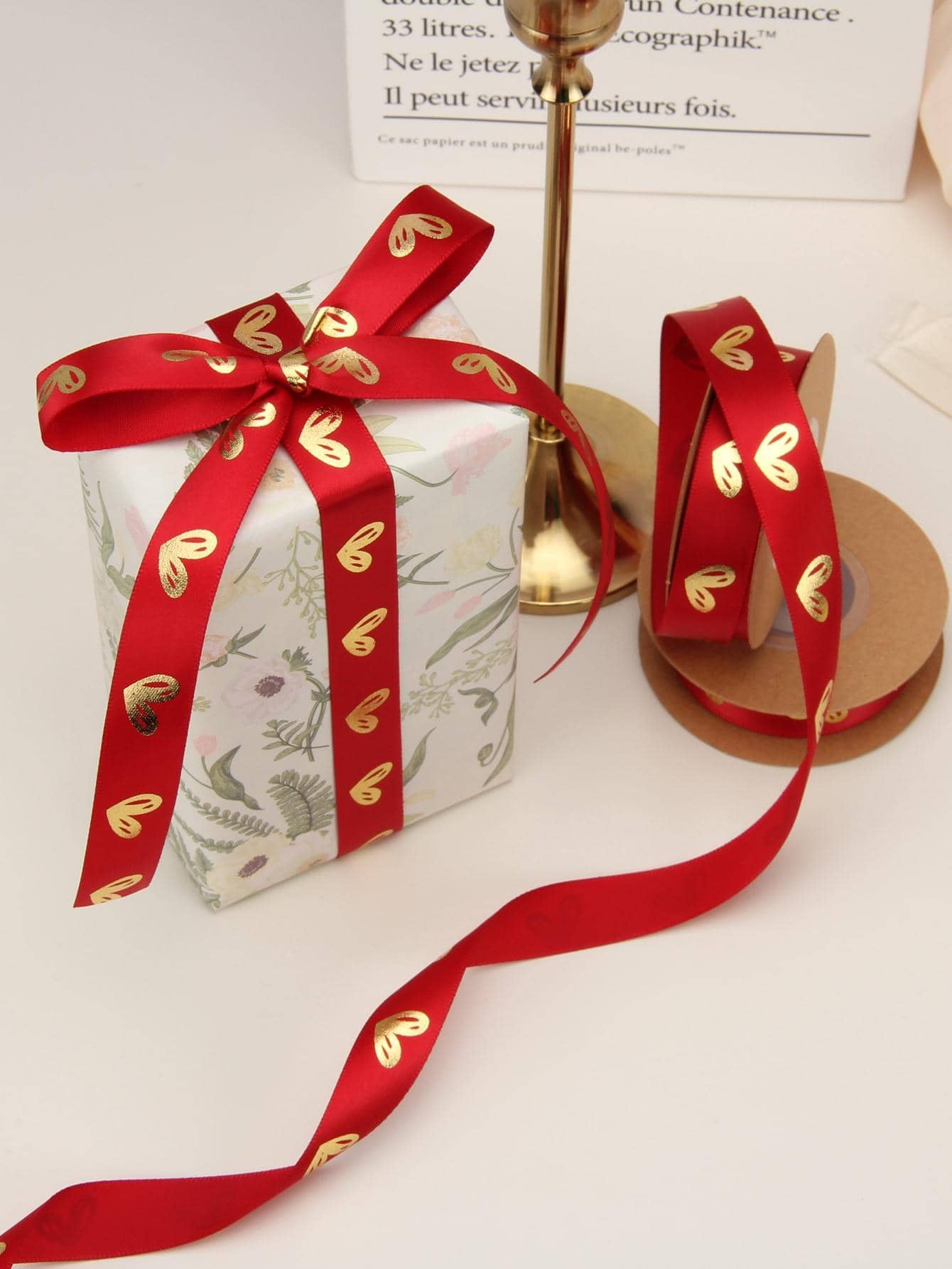 1roll Heart Pattern Gift Wrapping Ribbon, Modern Polyester Gift ...