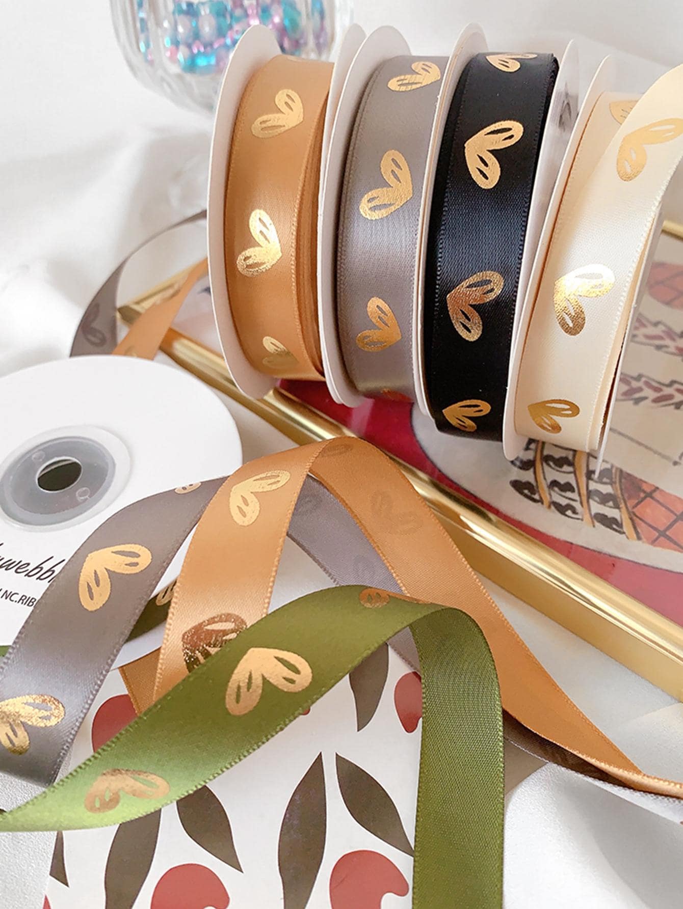 1roll Heart Pattern Gift Wrapping Ribbon, Modern Polyester Gift ...