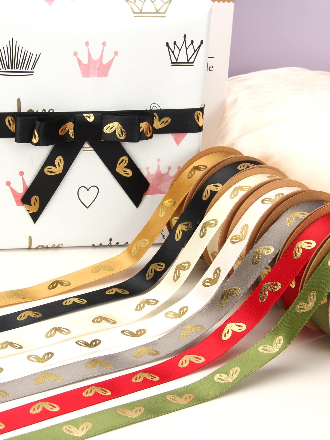 1roll Heart Pattern Gift Wrapping Ribbon, Modern Polyester Gift ...