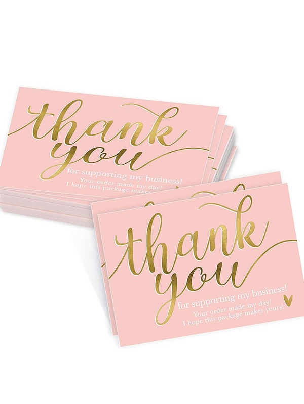 50pcs Slogan Graphic Greeting Card, Pink Paper Thank You Card, For ...
