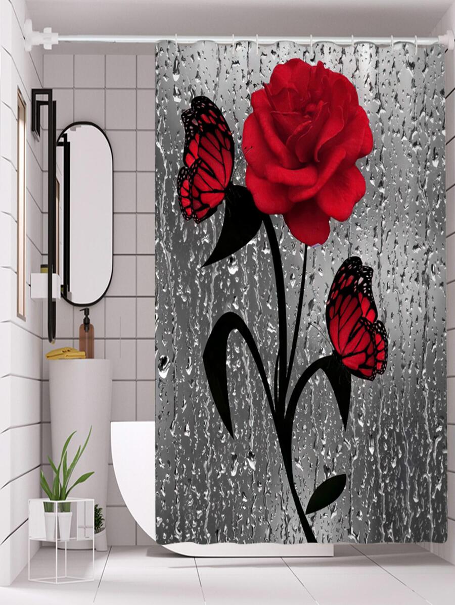 1pc Red Rose Shower Curtain | SHEIN USA
