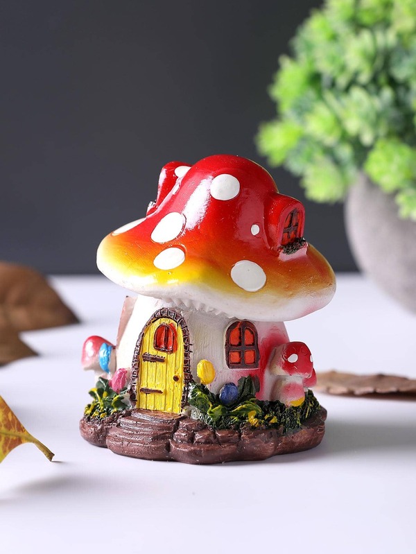 1pc Polyresin Garden Ornament, Creative Mushroom House Design Garden ...