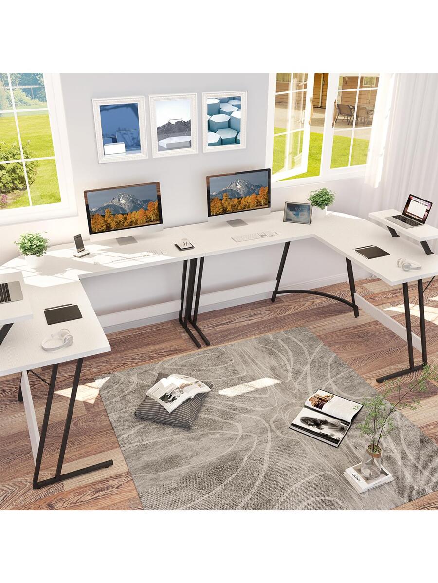 1pc L-shaped Desk with Adjustable Monitor Stand,Gaming Desk with Carbon ...