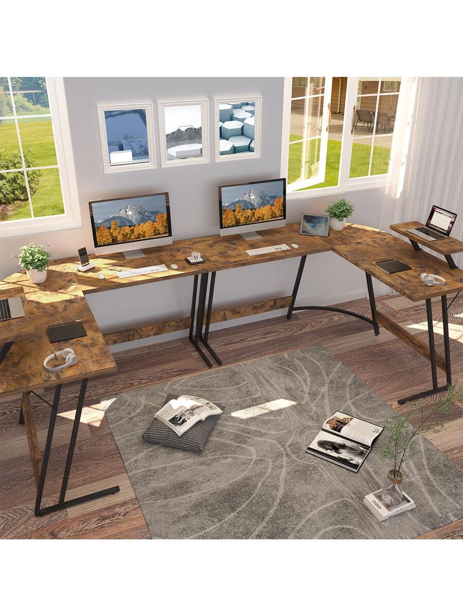 1pc L-shaped Desk with Adjustable Monitor Stand,Gaming Desk with Carbon ...