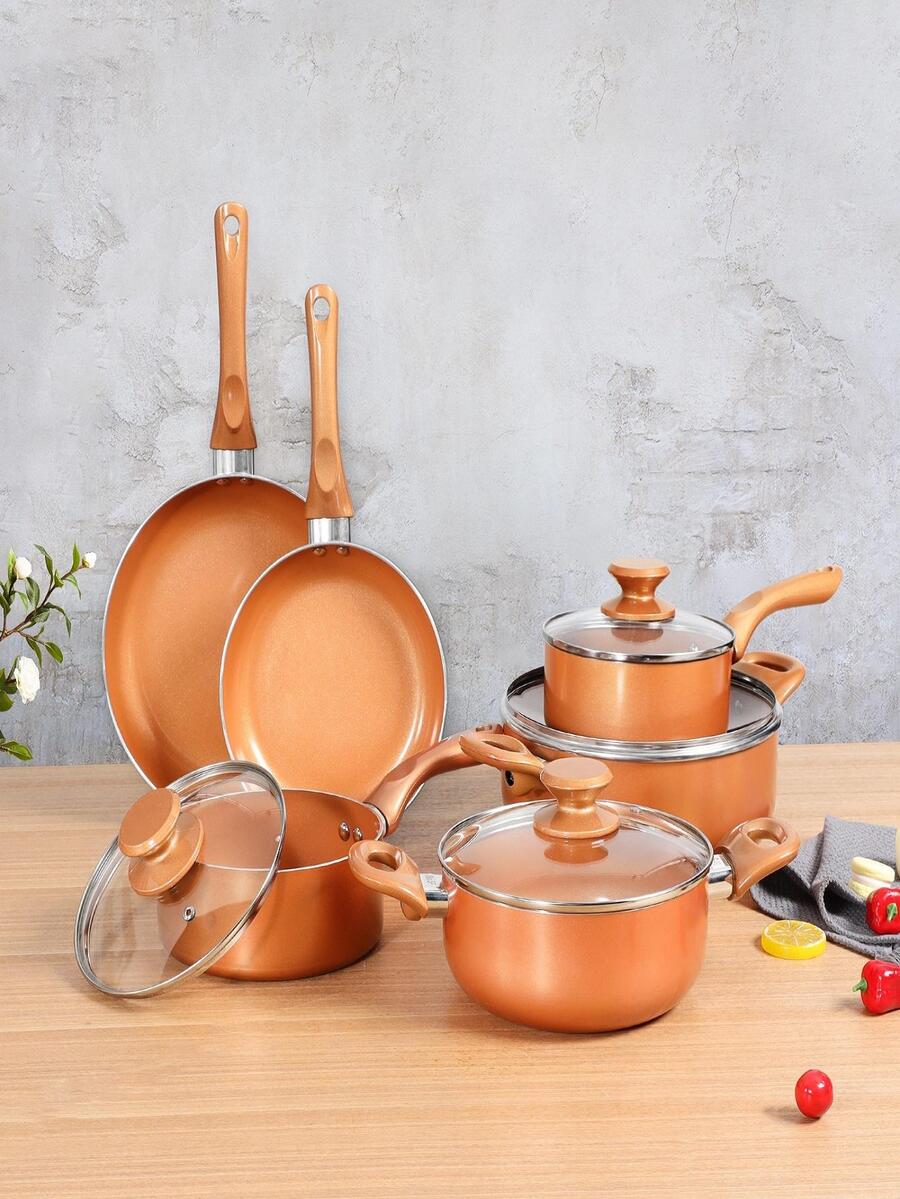 10 Piece Ceramic Nonstick Aluminum Cookware Set Easy Clean Pots ...